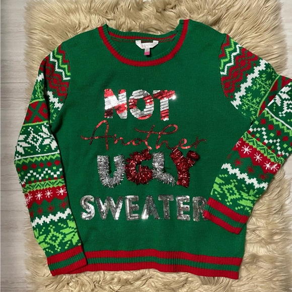 No Boundaries | Sweaters | Festive Green Sequined With Bells Ugly ...